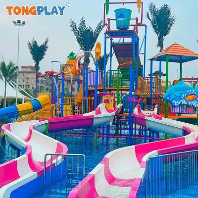 China Children Funny Playground With Splash Pad Fiberglass Waterslides for sale