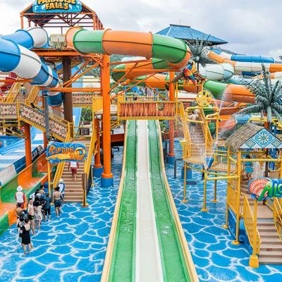China Water Game Equipment Curve Slide Set Adult Fiberglass Park Aqua Equipment for Swimming Pool for sale
