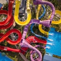 China Commercial Aqua Amusement Water Park Swimming Pool Toy Rides Fiberglass Rainbow Fiberglass Water Slide Set for Sale for sale