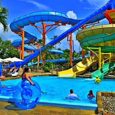 China Adult outdoor water sport commercial aqua theme park equipment resort place custom fiberglass water slides group for sale