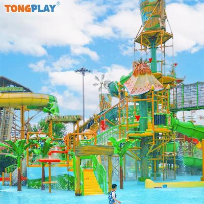 China Direct Sale Aqua Theme Park Water House Play Playground Equipment With Slide Swimming Pool Set for sale