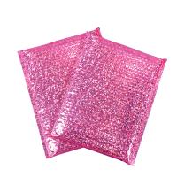 China Custom Logo Holographic Bubble Bags Rose Red Gold Bubble Courier Bag for sale