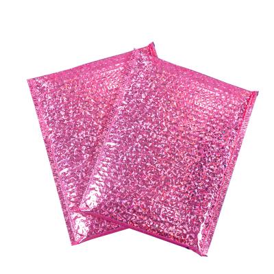 China Custom Logo Holographic Bubble Bags Rose Red Gold Bubble Courier Bag for sale