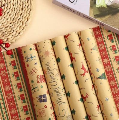 China Christmas Wrapping Paper Rolls PE Coated Waterproof With Classic Xmas Patterns For Gift Wrapping DIY Crafts for sale
