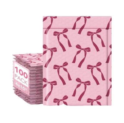 China Pink Bow Design Pack Bubble Mailing Bag Waterproof Tear Resistant Padded Envelopes for Small Business Shipping for sale