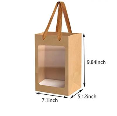 China Reusable Brown/White/Black Windowed Kraft Paper Tote Bags with Ribbon Handles for Gifting for sale