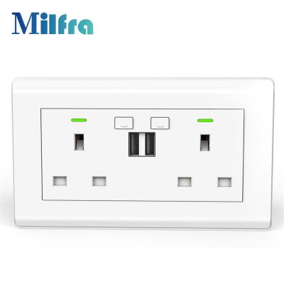 China UK Smart Wall Socket with Double USB 13A 2.1A Fast Charging Outlet for sale