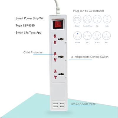 China PC Material high quality universal muti-outlets smart wifii power strip work with alexa for sale