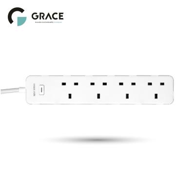 China UK Standard 4 Socket Smart Power Strip with USB Charging 2500W Surge Protection for sale