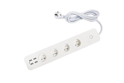 China Smart Multi Outlet 4 AC 4 USB French Type Power Strip Surge Protector 2500W for sale