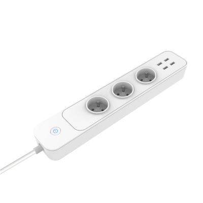 China Smart Socket Bar 3AC4USB French Type 2500W 10A Surge Protection Power Strip for sale