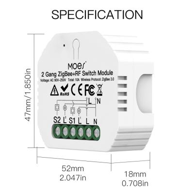 China 2 Gang Zigbee 3.0 Smart Switch Module with RF433 Remote Control 100-240V for sale