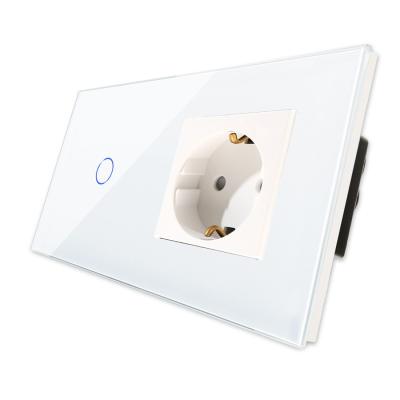 China Bingoelec 1 Gang 1 Way Wi-Fi Touch Switch with EU Germany Socket Crystal Glass Panel 16A for sale