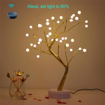 China Smart Table Lamp USB Powered Warm White Copper Wire String Flexible Branch Night Light for sale