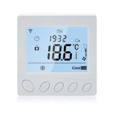 China Smart WiFi Modbus Fan Coil Thermostat 3-Speed LCD Programmable Works with Alexa Google for sale
