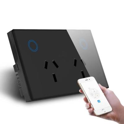 China Smart WiFi Wall Socket US Glass Panel Dual Outlet Alexa Google Voice Tuya for sale
