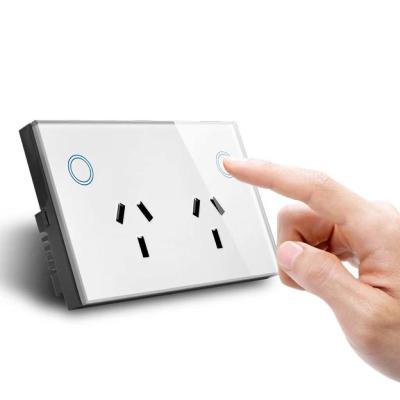 China Smart WiFi SAA Certificate Double Wall Socket Wireless Power Point Us Standard Remote Touch Glass Panel Electric Plug for sale