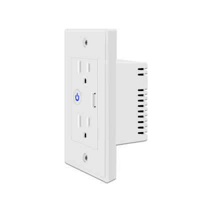 China Tuya Smart Wall Outlet with 2 AC Sockets and 1 USB Port FCC CE RoHS Certified for sale