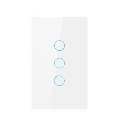 China Tuya Smart WiFi 3 Gang Glass Touch Dimmer Switch US Standard APP Control for sale