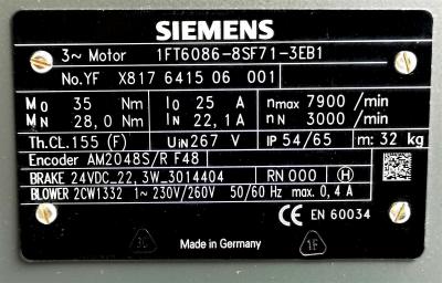 China Siemens electrical  1FT6086-8SF71-3EB1 Servo Motor Brand New Authentic for sale