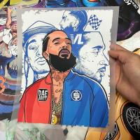 China Nipsey Hussle Cartoon DTF Transfer – Custom Heat Press Ready Logo Iron On Sticker, Factory Direct For Garment Prints for sale