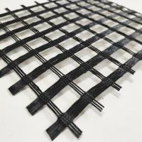 China 200 - 50 Kn/M PVC Coating Polyester Geogrid  PET Uniaxial Reinforced Soil  Retaining Wall  Expressway for sale