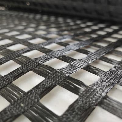China Carboxyl End Group Woven Coated Low Creep Knitted BX PET Polyester Geogrid Reinforce RoadBed Soft Soil Layer for sale