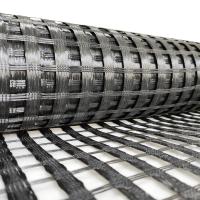 China Aperture Size 50.8mm Woven Coated SBR/PVC Knitted BX PET Polyester Geogrid Soil Stabilty Foundation Reinforce for sale