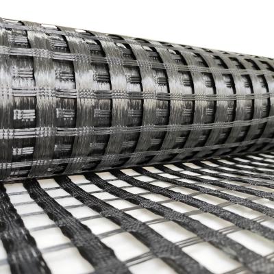China Aperture Size 50.8mm Woven Coated SBR/PVC Knitted BX PET Polyester Geogrid Soil Stabilty Foundation Reinforce for sale