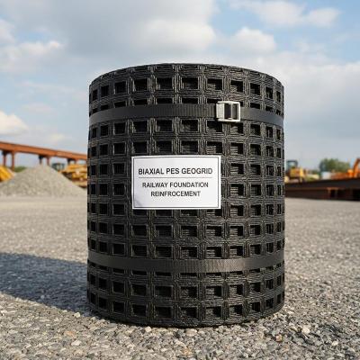 China Biaxial PES Woven Coated Polyester Geogrid For Railway Foundation Reinforcement for sale