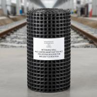 China Retaining Wall PVC Coated Warp Knitted PET Polyester Geogrid For Railway Foundation for sale