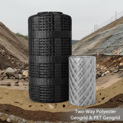 China Two-Way Polyester Geogrid Pet Geogrid For Landslides Repair or Embankments Stabilization for sale