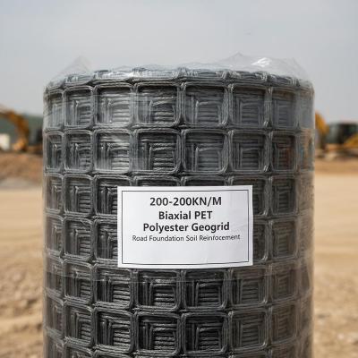 China 200-200KN/M Biaxial PET Polyester Geogrid  Road Foundation Soil Reinforcement for sale