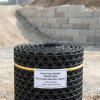 China Low Creep Uniaxial 200-50 KN/M PVC Coated Polyester Geogrid Retaining Wall  Steep Slop Road Base for sale
