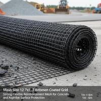 China Mesh Size 12.7x12.7 Bitumen Coated Grid Mesh Width 1m to 6m Strong Flexible Reinforcement Mesh for Concrete and Asphalt Surface Protection for sale