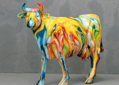 China Modern Pop Art Fiberglass Cow Statue - 86.68in Length x 66.02in Height Outdoor Animal Sculpture for Garden Decoration for sale