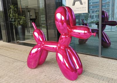China Hot Pink Balloon Dog Fiberglass Sculpture 150cm-240cm Outdoor Art Statue with Electroplated Finish for sale