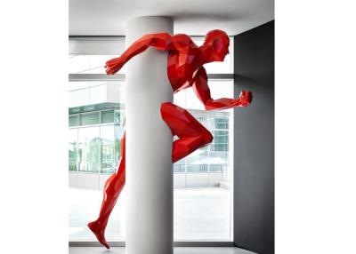 China Large Painted Fiberglass Running Man Sculpture Geometric Wall Art Custom Size for sale