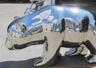 China Mirror Stainless Steel Bear Sculpture 55cm Height Outdoor Garden Decoration for sale