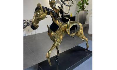 China Brass Casting Bronze Horse Sculpture 53cm Height Polished Gold Home Decor for sale