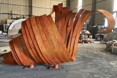 China Outdoor Large Corten Steel Conch Sculpture 270cm Long Metal Garden Ornament for sale