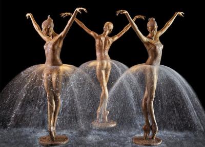 China Bronze Ballerina Water Fountain 180cm Outdoor Garden Decoration Antique Finish for sale