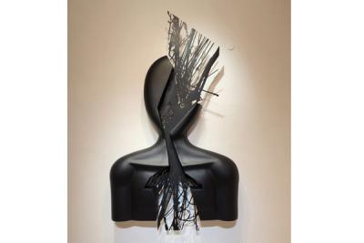 China Fiberglass Abstract Figure Wall Art Sculpture 145cm Black Matt Finish for sale