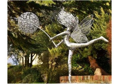 China Large Stainless Steel Fairy and Dandelion Sculpture 180 cm for Garden Decoration for sale
