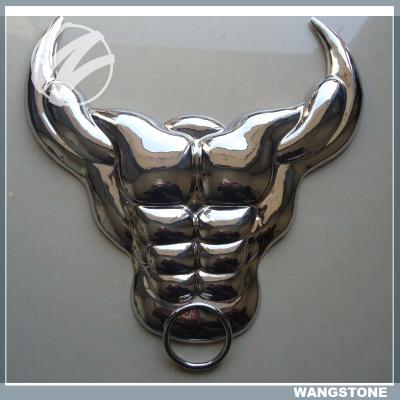 China 50cm Metal Buffalo Skull Wall Art Sculpture in Stainless Steel with Mirror Polish or Red Paint Finish for sale