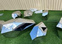China Modern Stainless Steel Rock Sculpture Custom Size Mirror Polished Garden Art for sale