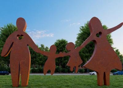 China Corten Steel Family Figure Sculpture Custom Size Rusty Finish Outdoor Park Art for sale