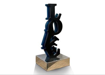 China Stainless Steel LOVE Sculpture 200cm Black Blue Art Decor Polished Base for sale