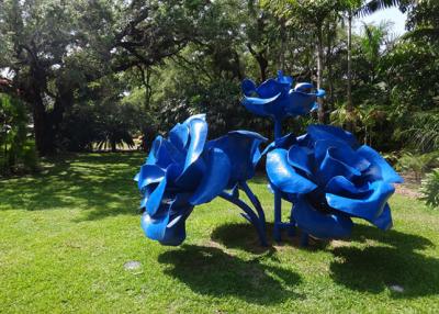 China Large 1.8m Blue Painted Stainless Steel 316 Rose Sculpture for Outdoor Garden Decoration for sale