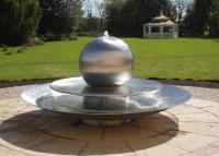 China 75cm Stainless Steel Sphere Rotating Water Feature with Tiered Dishes - 120cm Height, 210cm Base, Brushed 304 Finish for sale